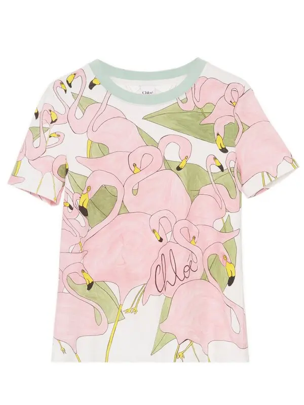 Chloé Flamingo Print Cotton T-shirt - Bianco