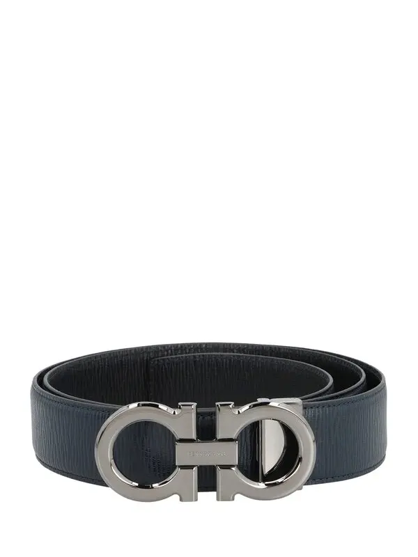 FERRAGAMO Gancini Logo Leather Belt - Navy