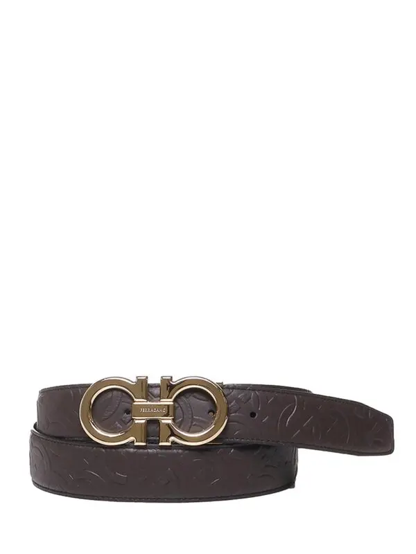 FERRAGAMO Reversible Leather Belt With Gancini Hook Buckle - Brown