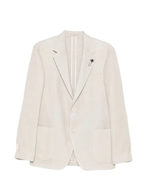 LARDINI Linen And Wool Blend Jacket With Flower Pin - Beige