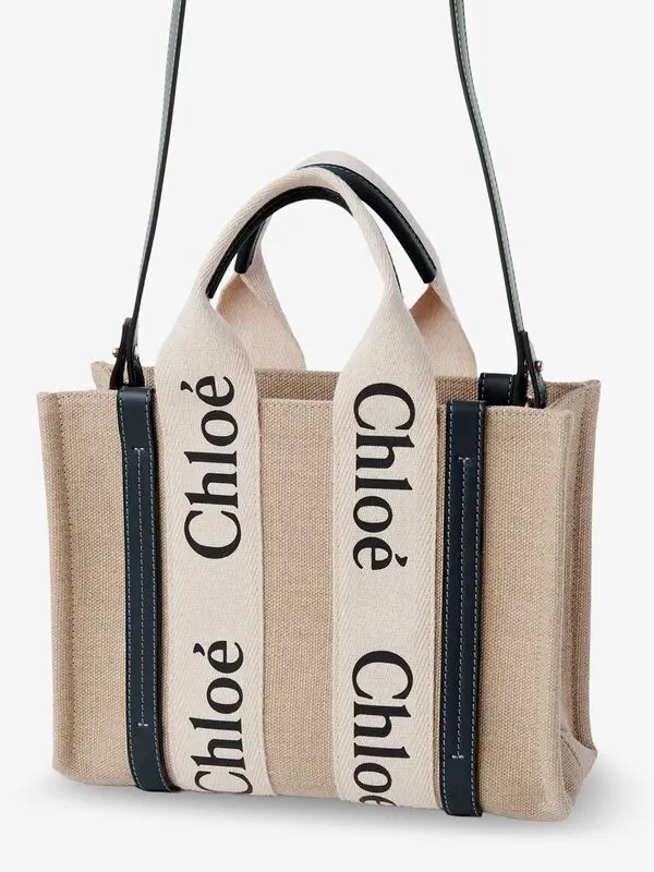 Chloé Woody Linen Canvas And Leather Crossbody Bag - Multicolor