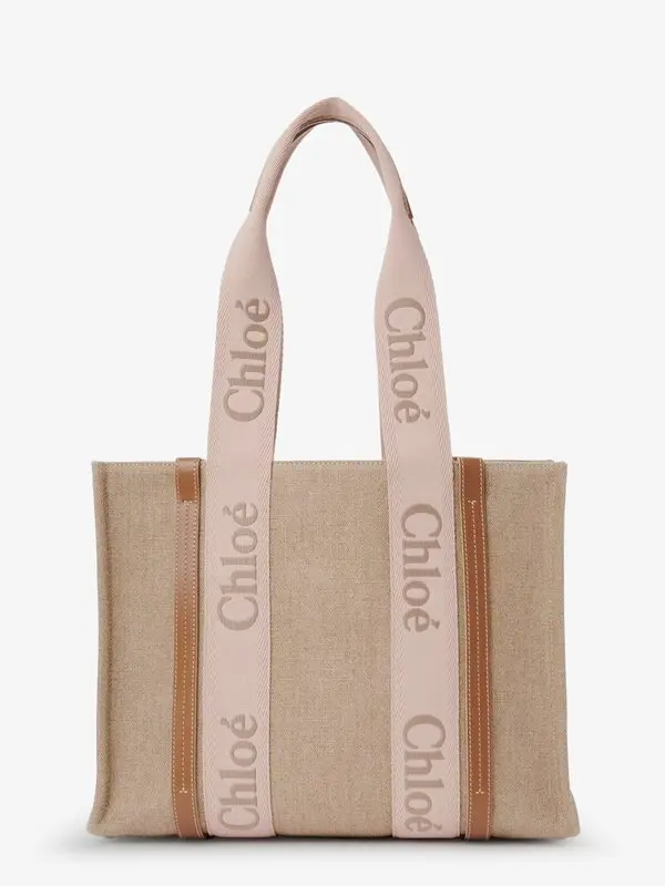 Chloé Woody Linen Shoulder Bag With Embroidered Logo - Multicolor
