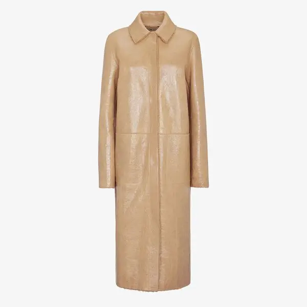 Fendi Long Leather Coat - Beige