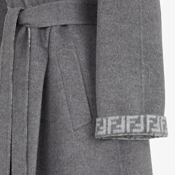 Fendi Wool Midi Coat With Shawl Collar And Matching Belt