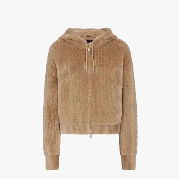 Fendi Mink Tricot Blouson With Drawstring Hood - Brown