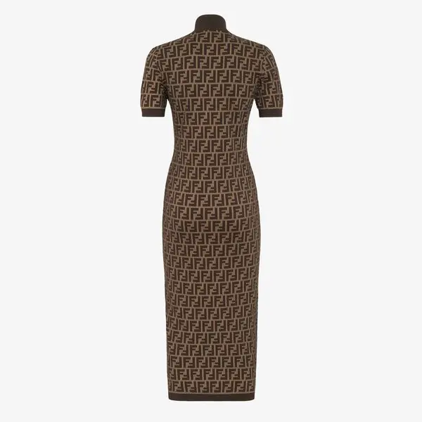 Fendi Cotton Knit Ff Motif Jacquard Midi Dress