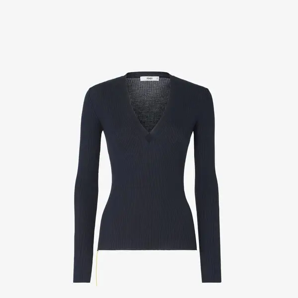 Fendi Long-sleeve Ribbed Wool V-neck Jumper - Blue
