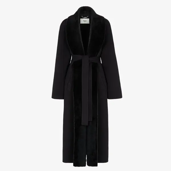 Fendi Wrap Coat With Shawl Collar - Black
