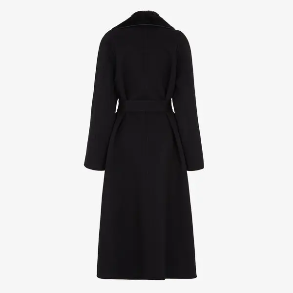 Fendi Wool Wrap Coat With Sheepskin Collar
