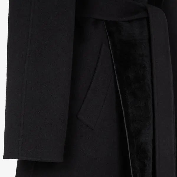 Fendi Wool Wrap Coat With Sheepskin Collar