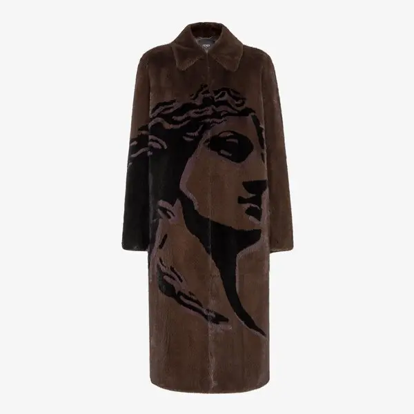 Fendi Mink Coat With Roman Statue Motif - Brown
