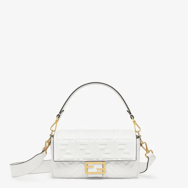 Fendi Baguette Medium Bag In Nappa Leather With Ff Motif - White