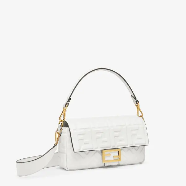 Fendi Baguette Medium Bag In Nappa Leather With Ff Motif - White