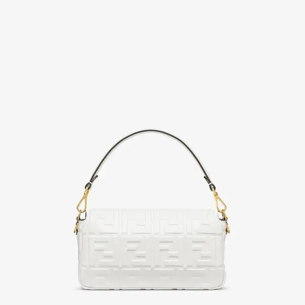 Fendi Baguette Medium Bag In Nappa Leather With Ff Motif - White