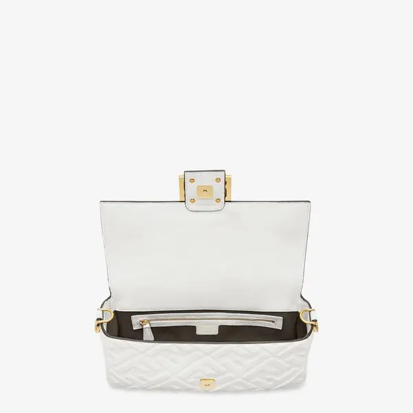 Fendi Baguette Medium Bag In Nappa Leather With Ff Motif - White