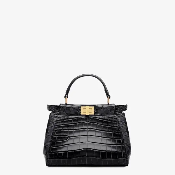 Fendi Peekaboo Mini Crocodile Leather Bag - Black