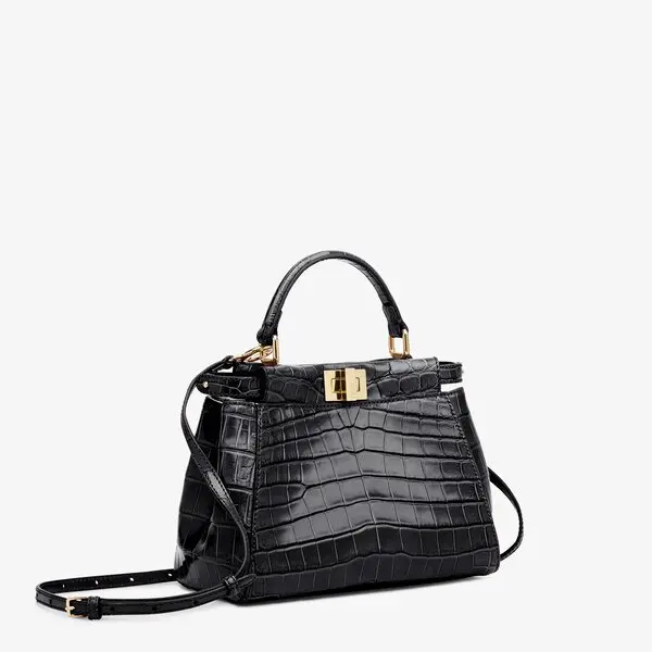 Fendi Peekaboo Mini Crocodile Leather Bag - Black