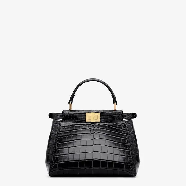Fendi Peekaboo Mini Crocodile Leather Bag - Black