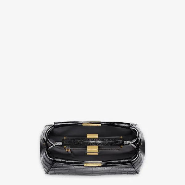 Fendi Peekaboo Mini Crocodile Leather Bag - Black
