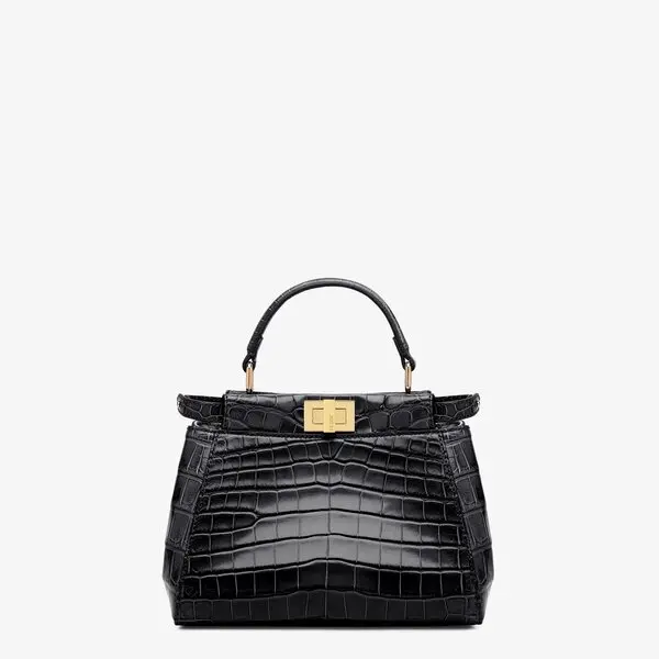 Fendi Peekaboo Mini Crocodile Leather Bag - Black