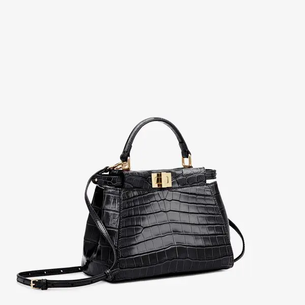 Fendi Peekaboo Mini Crocodile Leather Bag - Black