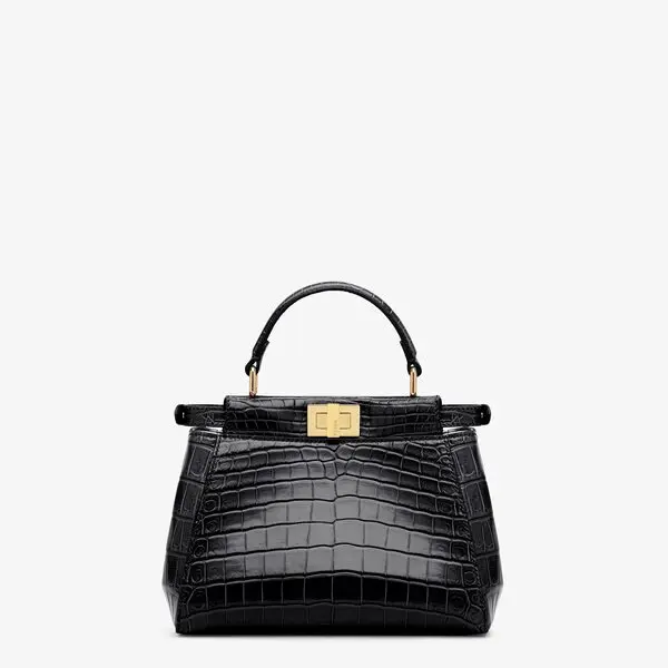 Fendi Peekaboo Mini Crocodile Leather Bag - Black