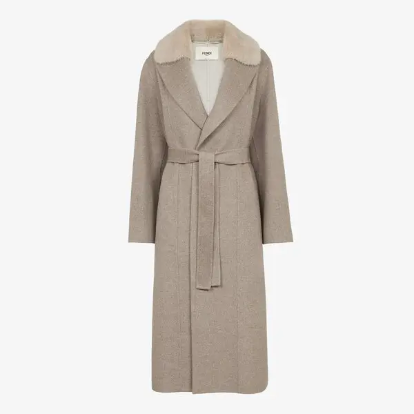 Fendi Cashmere Double Cloth Coat With Mink Collar - Grey