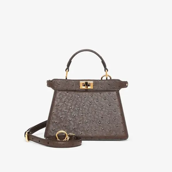 Fendi Peekaboo Iseeu Petite Ostrich Leather Handheld Bag - Brown