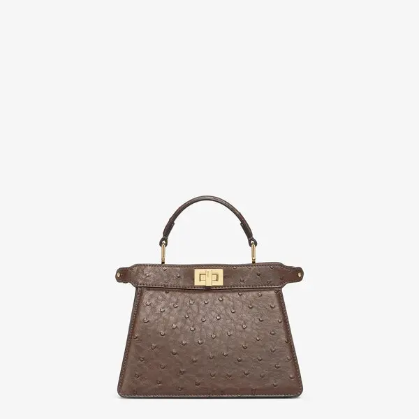Fendi Peekaboo Iseeu Petite Ostrich Leather Handheld Bag - Brown
