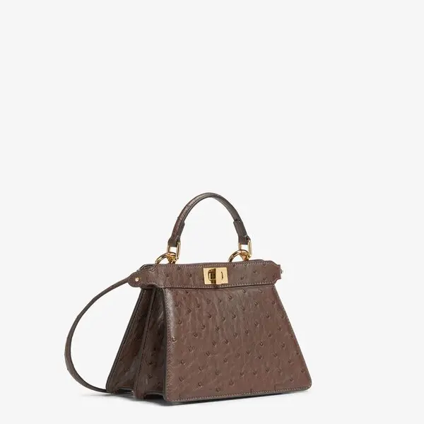 Fendi Peekaboo Iseeu Petite Ostrich Leather Handheld Bag - Brown