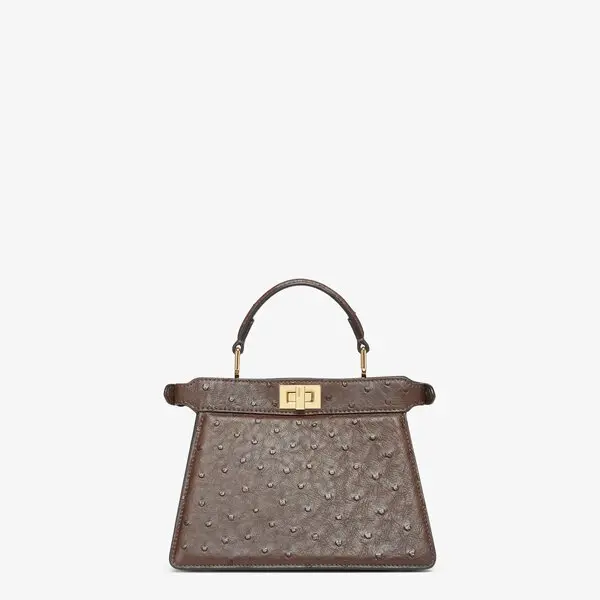 Fendi Peekaboo Iseeu Petite Ostrich Leather Handheld Bag - Brown