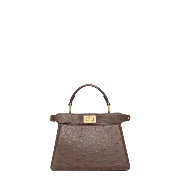 Fendi Peekaboo Iseeu Petite Ostrich Leather Handheld Bag - Brown
