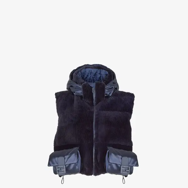 Fendi Cropped Gilet With Removable Hood And Baguette Pockets - Blue