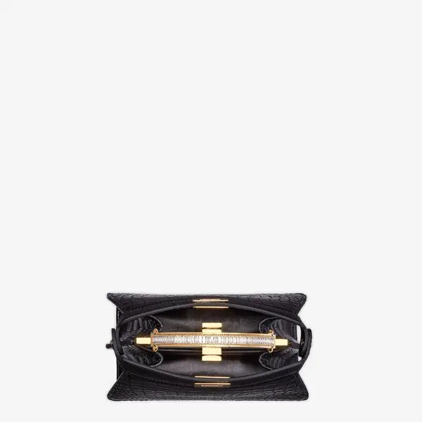 Fendi Peekaboo Iseeu Petite Crocodile Handbag With Crystal Handle - Black