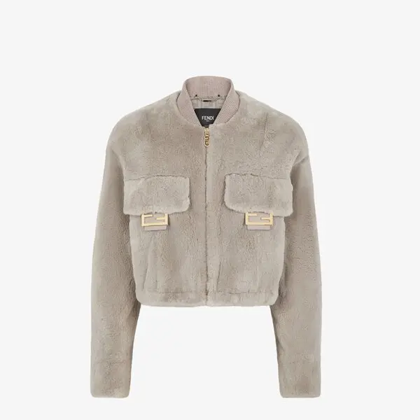 Fendi Cropped Shaved Mink Bomber Jacket With Ff Buckle - Grey
