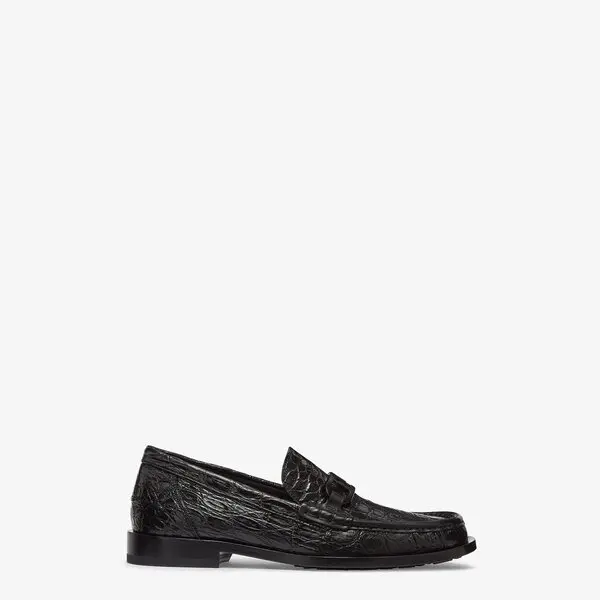 Fendi O'lock Loafers In Caiman Leather - Black