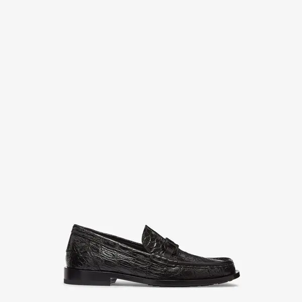 Fendi O'lock Loafers In Caiman Leather - Black