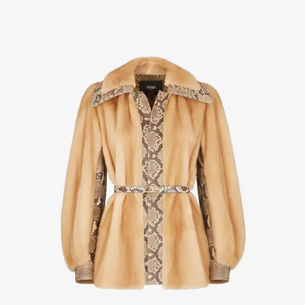 Fendi Natural Mink Pea Coat With Python Inserts - Brown
