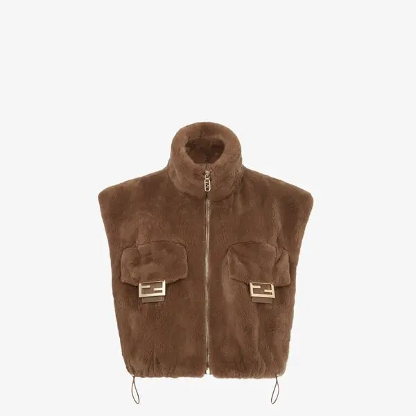 Fendi Cropped Gilet In Shaved Mink - Brown