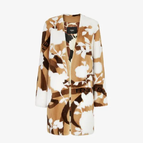 Fendi Mink Coat With Roses Motif - Multicolour