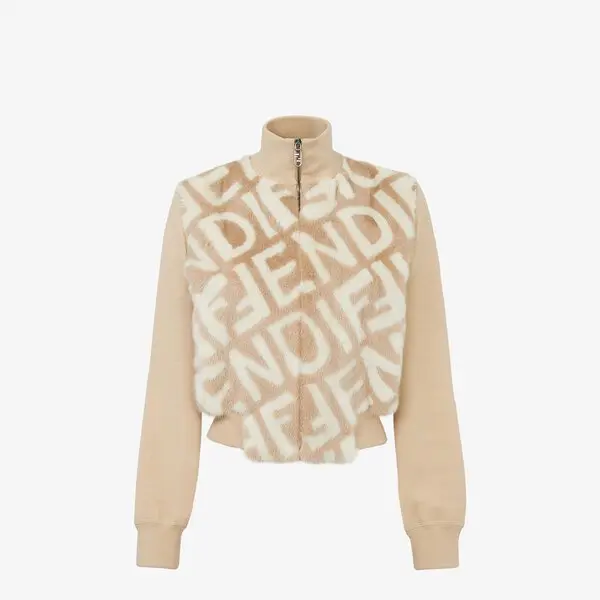 Fendi Fur Bomber Jacket With Inlaid Motif - Beige