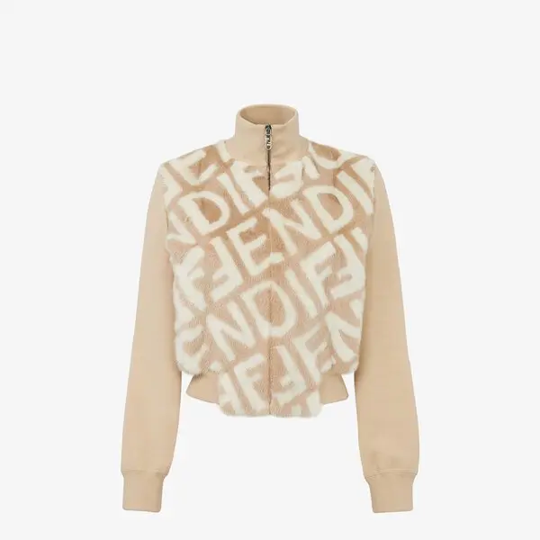 Fendi Fur Bomber Jacket With Inlaid Motif - Beige