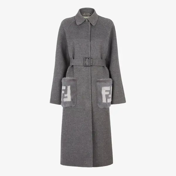 Fendi Double-faced Wool Coat With Mink Pockets - Grey