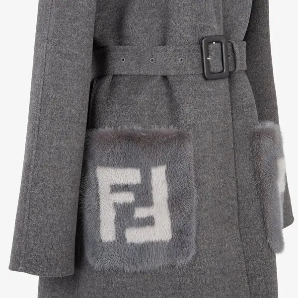 Fendi Midi Straight-cut Coat With Fur Pockets
