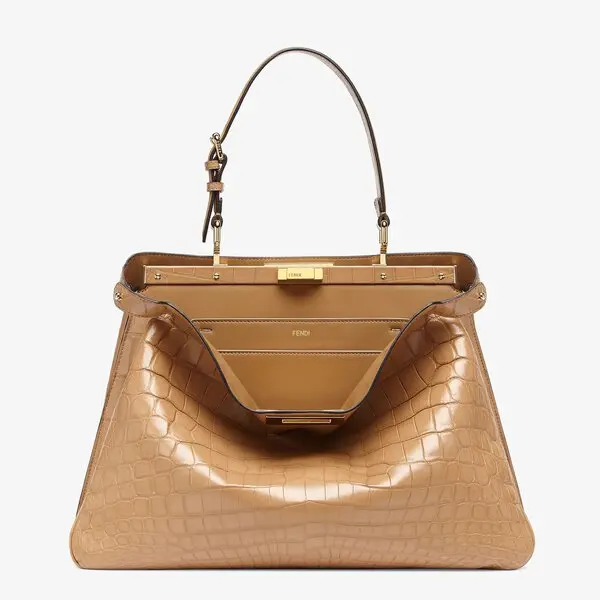 Fendi Peekaboo Soft Large Crocodile Bag - Beige