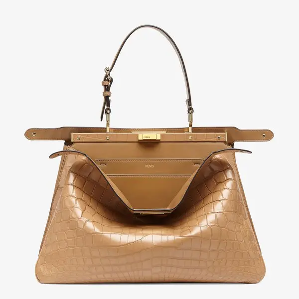 Fendi Peekaboo Soft Large Crocodile Bag - Beige