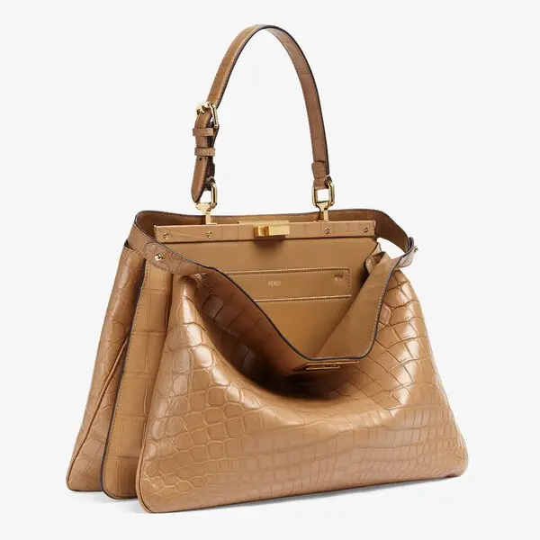 Fendi Peekaboo Soft Large Crocodile Bag - Beige