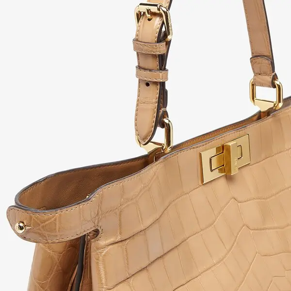 Fendi Peekaboo Soft Large Crocodile Bag - Beige