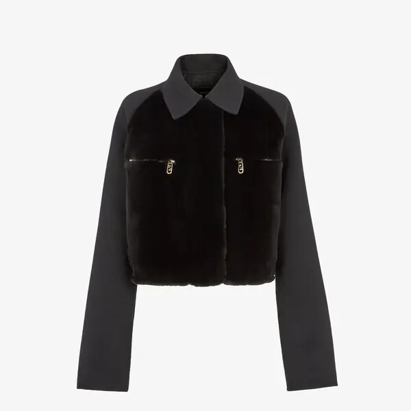 Fendi Cropped Jacket With Fur Insert And Ff Buckle - Black