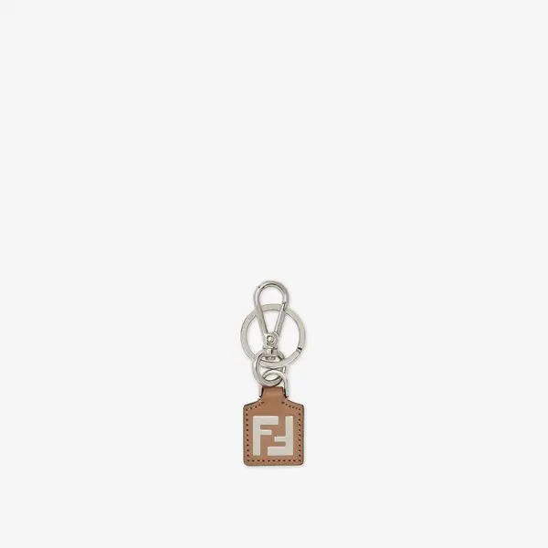 Fendi Ff Squared Leather Key Ring - Beige
